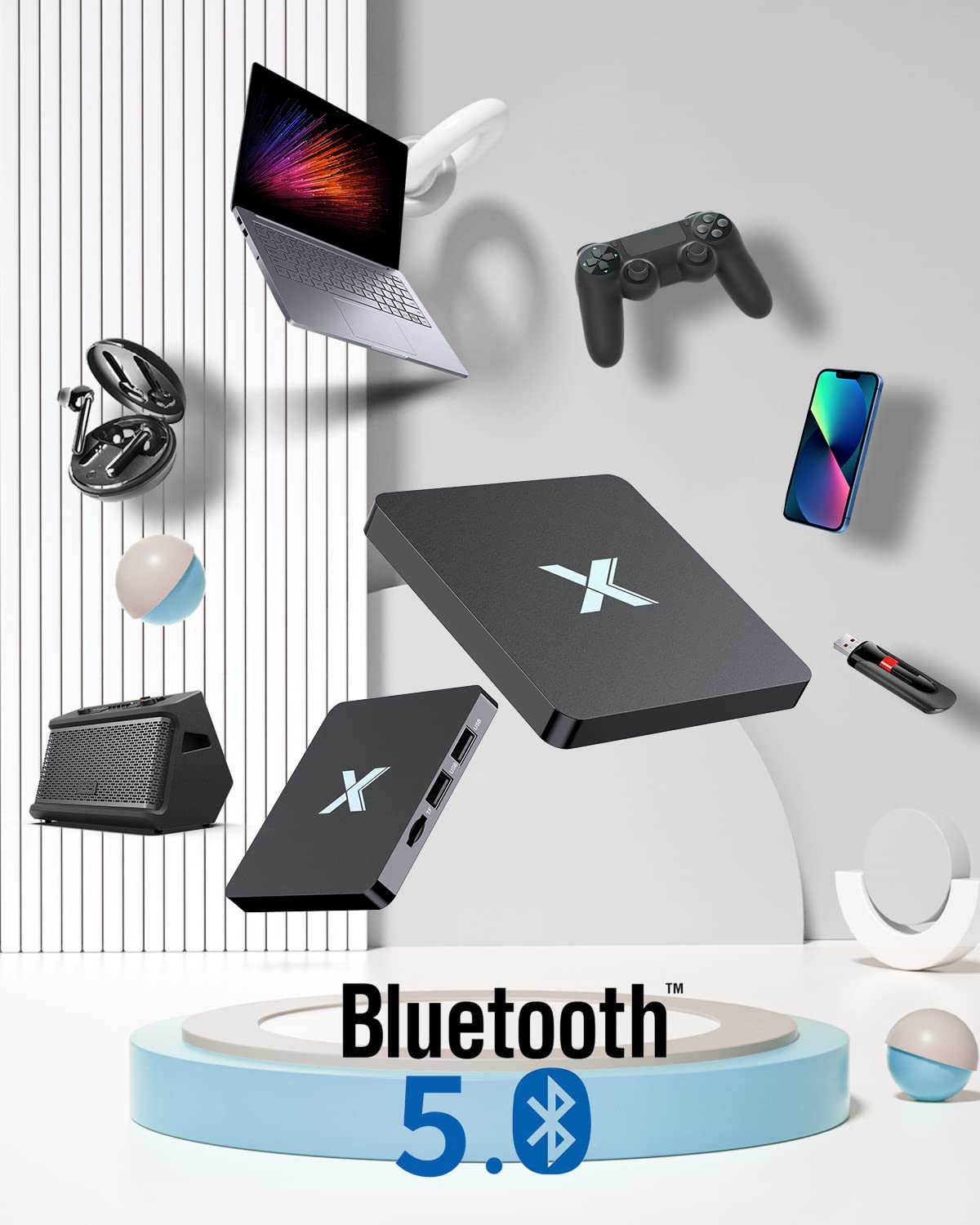 TV Box Android OS 4GB RAM 32GB ROM Quad-Core Cortex-A53 CPU Smart Media Player 2.4G 5G Dual Band WiFi Bluetooth 5.0 HDMI 4K Set Top Box for TV with Ethernet 10/100M