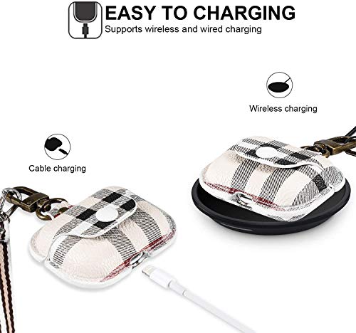 AirPods Pro Case Cute with Keychain Leather Protective Shockproof AirPods 3 Case Cover for Apple AirPods Pro Charging Case - Girl and Women Gift (B)