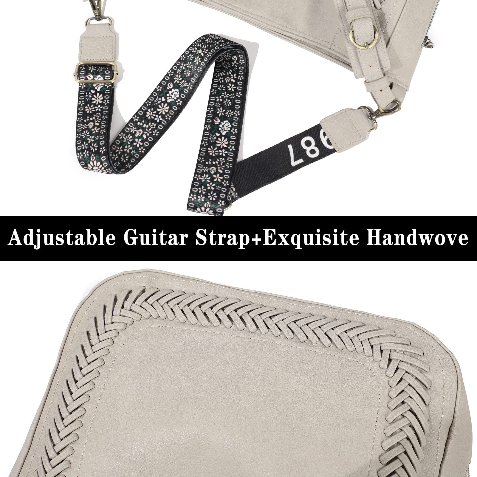 EMBRUNIOICE Large Hobo Bags for Women, Vegan Leather Hobo Purse and Handbag with Adjustable Guitar Strap, Ladies Crossbody Shoulder Bag (Light Grey)
