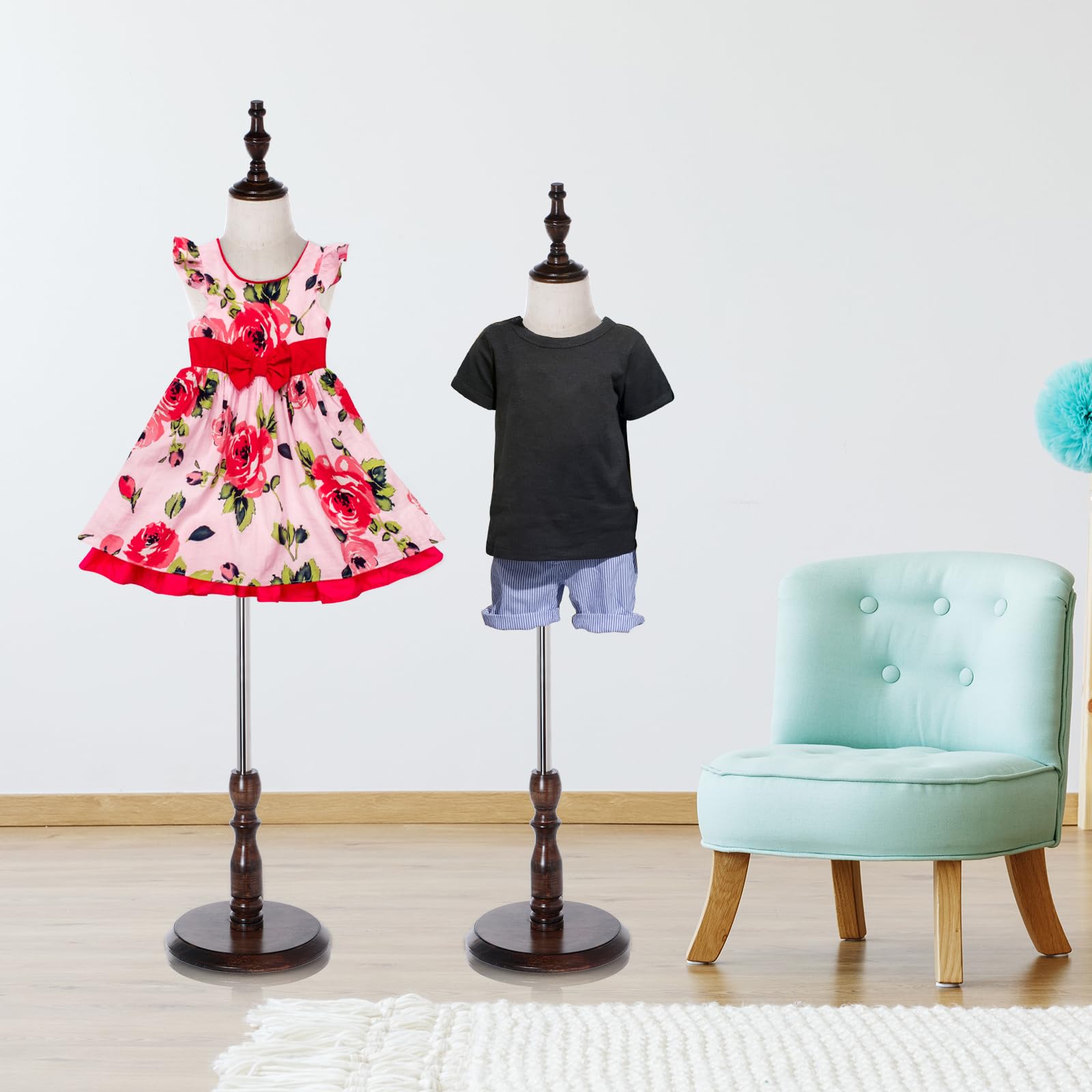 Geetery 2 Pcs Kid Dress Form Adjustable Toddler Clothes Mannequins Children's Mannequin with Wooden Base for Window Counter Studio Clothing Store Display (2-3 Years Old)