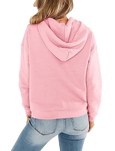 Minetom Women's Full Zip Up Hoodies Long Sleeve Color Block/Solid Hooded Sweatshirts Jackets with Pocket A Pink