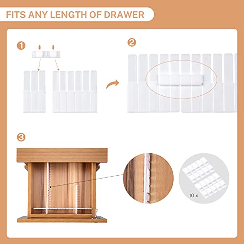 MaidMAX 15Pcs Drawer Dividers for Clothes Adjustable Drawer Organizer for Underwear Makeup Kitchen Utensils Tools 16β x 2.7β DIY Dresser Drawer Separators Organizers for Bedroom Kitchen Office