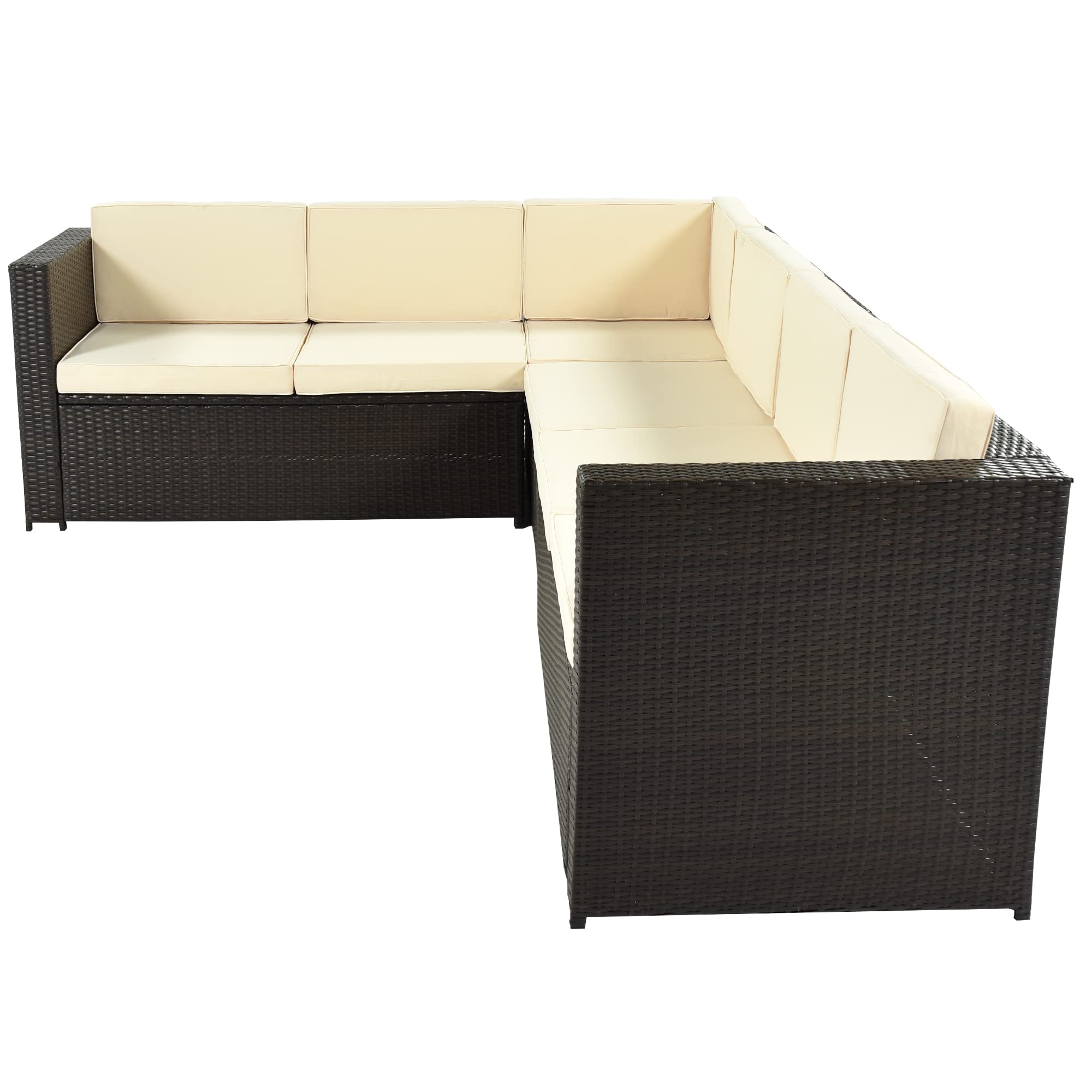 BIADNBZ 9 Piece Patio Furniture Sets PE Rattan Outdoor Conversation Sectional Sofa Couch with Coffee Table&Ottomans for Garden Yard Poolside, Beige Cushions+Brown Wicker