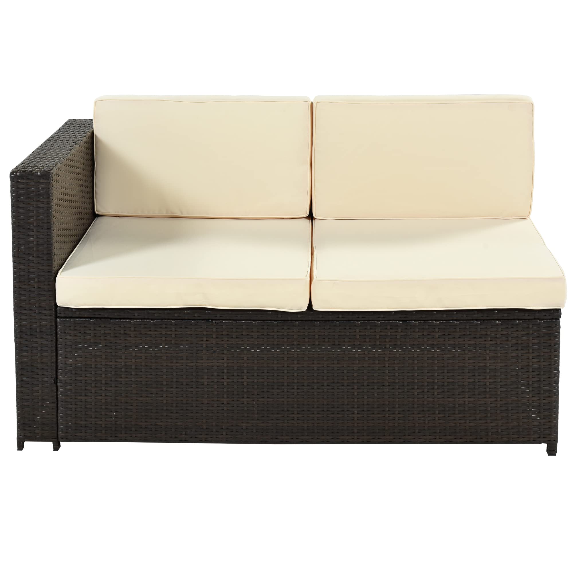 BIADNBZ 9 Piece Patio Furniture Sets PE Rattan Outdoor Conversation Sectional Sofa Couch with Coffee Table&Ottomans for Garden Yard Poolside, Beige Cushions+Brown Wicker