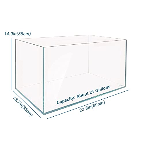 Allcolor Ultra Clear Rimless Aquarium Tank 2-22 gallons Low Iron Glass (21Gal - Top Glass Canopy)