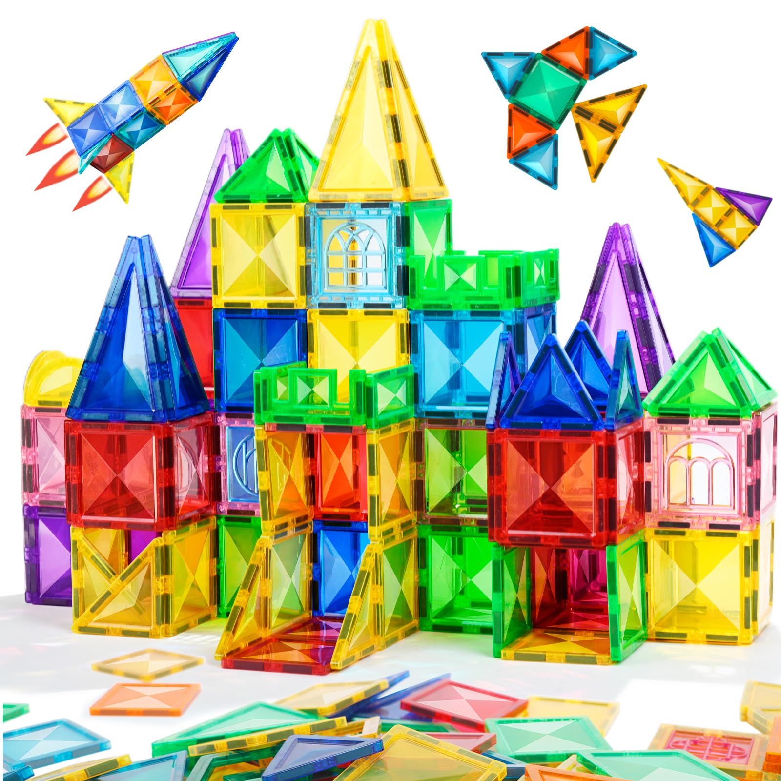 TOKBLOK 64Pcs Clear Diamond Magnetic Tiles - STEM Educational Building Blocks Toys for 3-6 Year Old Boys & Girls | Ideal for Toddler Early Development (Starter Set)