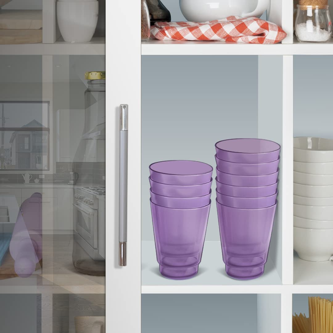 Acrimet Plastic Cup, Reusable, 10oz | 300ml, Tumbler Water, Machine Washable, Stackable Beverage Tumblers, Drinking Cup, Shatterproof, Durable (Purple Color) (Set of 10)