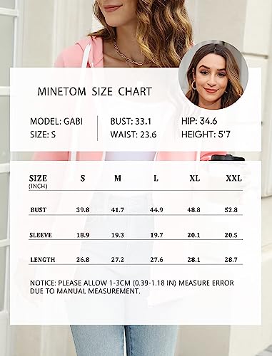 Minetom Women's Full Zip Up Hoodies Long Sleeve Color Block/Solid Hooded Sweatshirts Jackets with Pocket A Pink