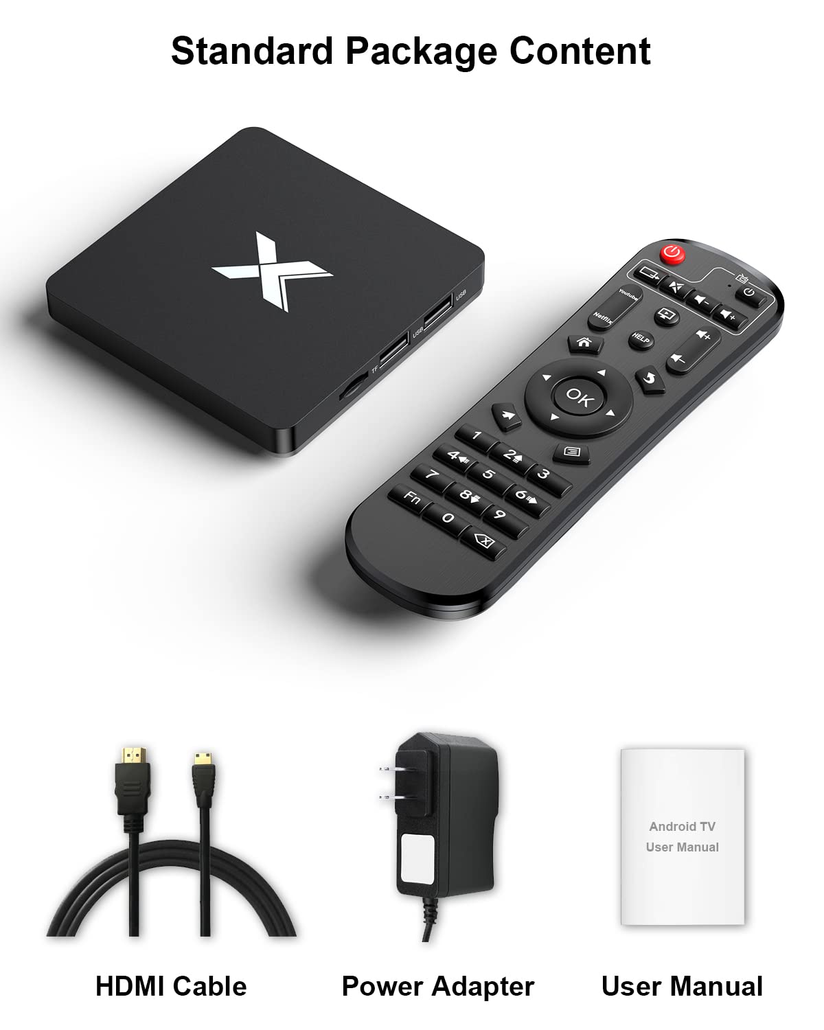 TV Box Android OS 4GB RAM 32GB ROM Quad-Core Cortex-A53 CPU Smart Media Player 2.4G 5G Dual Band WiFi Bluetooth 5.0 HDMI 4K Set Top Box for TV with Ethernet 10/100M