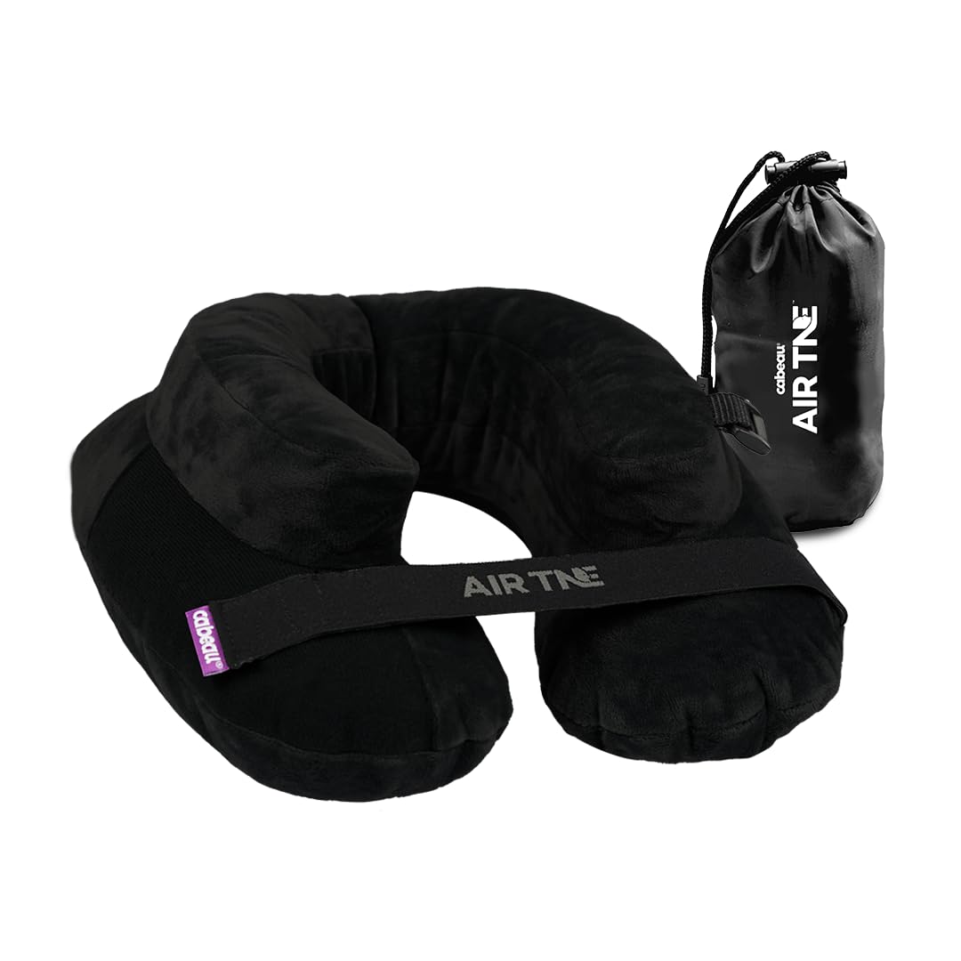 Cabeau Inflatable Travel Pillow – Air TNE – Adjustable, Lightweight, and Supportive for Sleeping on Airplanes, Trains, and Cars– Customized Fit and Compact Carrying Case (Midnight Black)