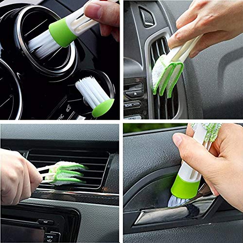 Mini Duster for Car Air Vent Set of 4 Automotive Air Conditioner Brush and Cleaner Cloth, Dust Collector Cleaning Tool for Keyboard Window Leaves Blinds Shutter