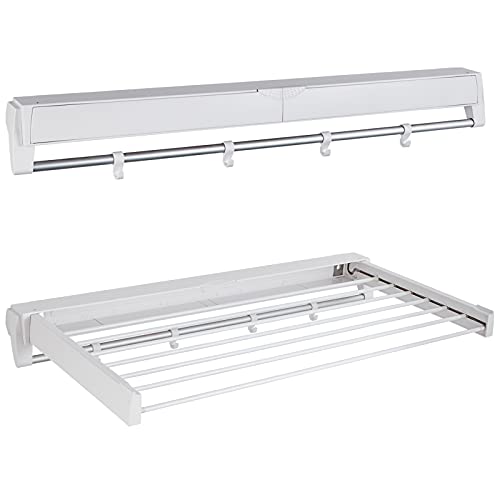 Delysia King Clothes Laundry Drying Rack，Collapsible Wall Mounted Hanger|7 Drying Rods (White)