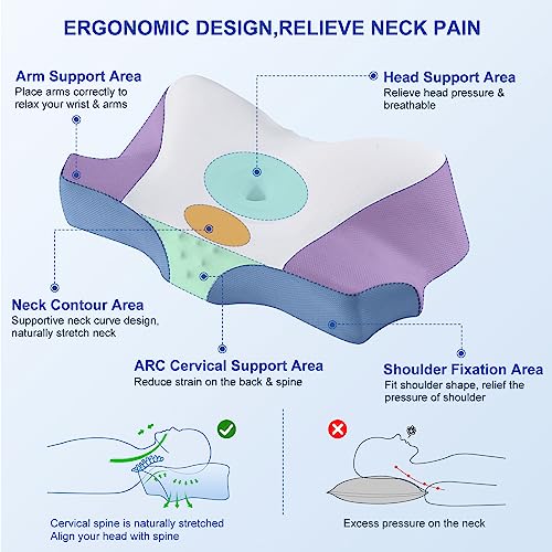 FAIORD Memory Foam Cervical Neck Pillows, Cervical Pillow for Neck and Shoulder Pain Relief, Orthopedic Ergonomic Contour Back Support Pillow for Side, Back & Stomach Sleepers with Cooling Pillowcase