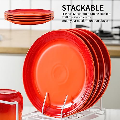 Hasense Dinner Plates, 10 Inch Large Salad Plates for Kitchen, Stoneware Dinnerware Dish Sets, Microwave, Oven, and Dishwasher Safe, Scratch Resistant, Gradient Orange