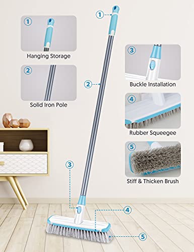 SEVENMAX Floor Scrub Brush with Long Handle, Deck Grout Brush 2 in 1 Scrubber Brush Stiff Bristles Adjustable Carpet Cleaning Brush for Kitchen, Tub, Bathroom, Tile