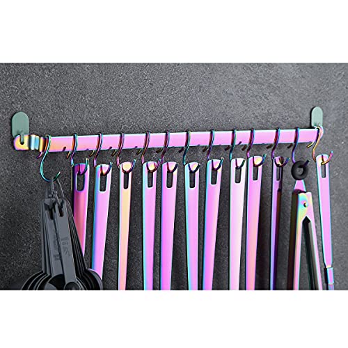 Rainbow Cooking Utensils Set, Kyraton Stainless Steel 37 Pieces Kitchen Utensils Set with Titanium Colorful Plating, Kitchen Tool Gadgets Set with Utensil Rack Heat Resistant Dishwasher Safe