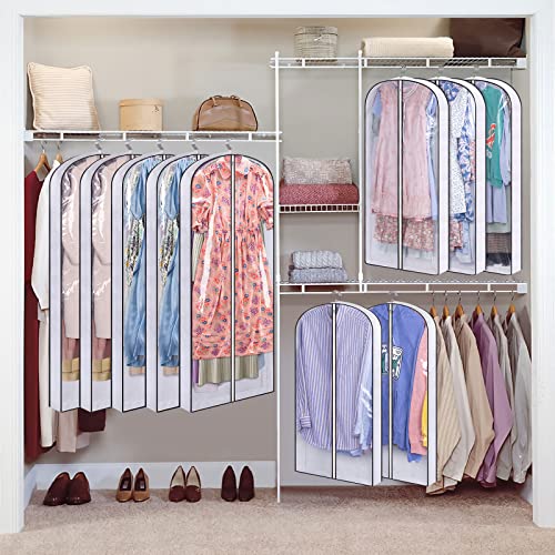 SLEEPING LAMB 60'' Long Hanging Garment Bags for Closet Storage Gusseted Clear Dress Bag for Clothes, Gowns, Coats, Suits, 5 Packs