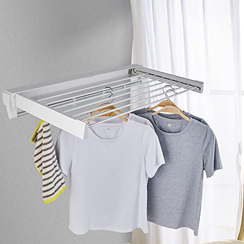 Delysia King Clothes Laundry Drying Rack,Collapsible Wall Mounted Hanger|7 Drying Rods (White)