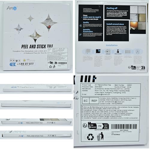 Art3d Backsplash Tile for Kitchen Peel and Stick, 10-Sheet Stick on Subway Tiles for Kitchem, Bathroom Back Splashes, 12"x12", Warm White with Black Grout