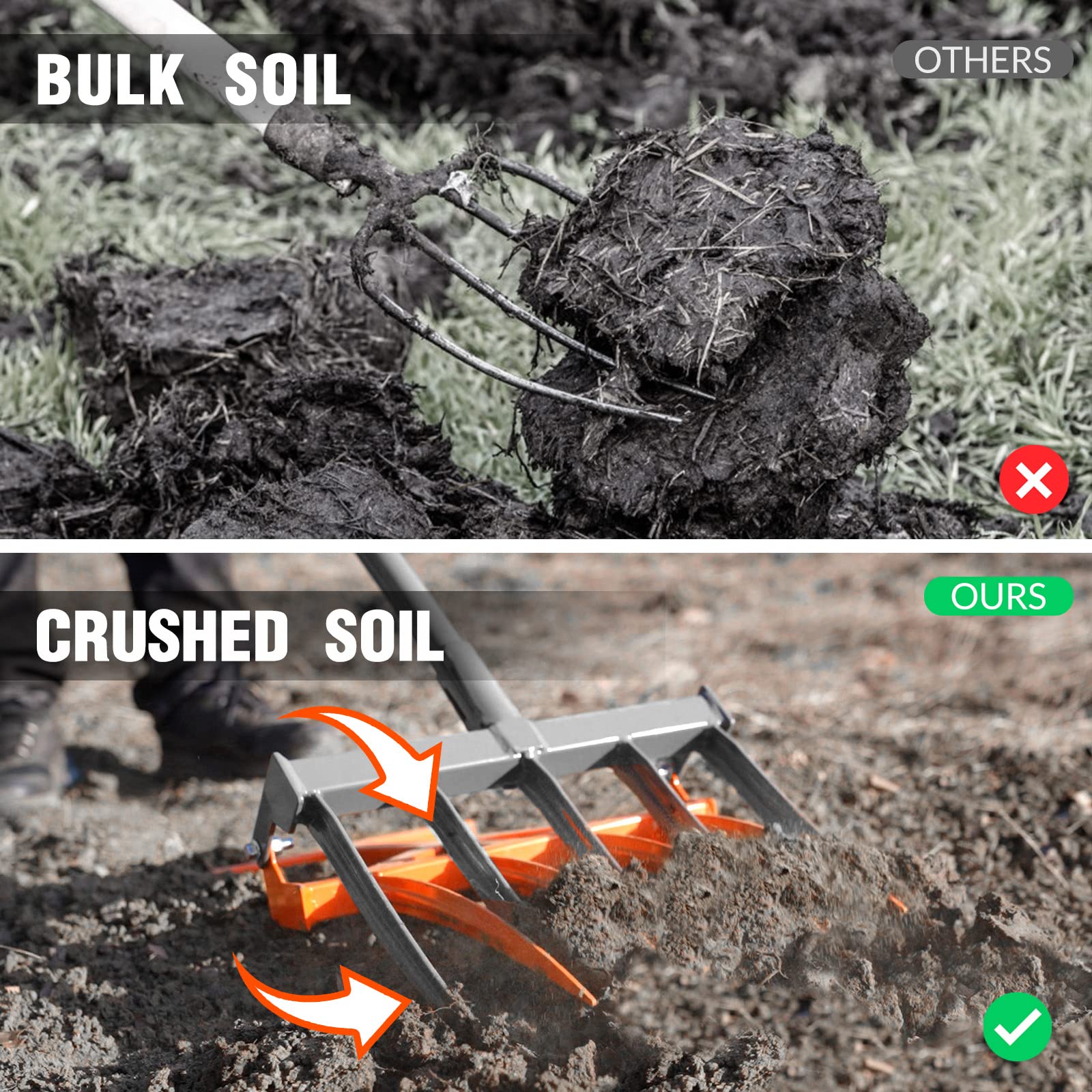 Walensee Broad Fork Tool Cultivator Tiller Manual Hand Tiller with 9 Steel Tines for Garden & Lawn 2-IN-1 Garden Twist Tiller for Regularly Digging and Crushing Soil, Pitchfork Boradfork Tool For Farm