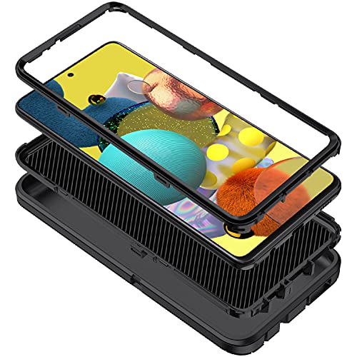 Mieziba for Galaxy A51 5G Case,Shockproof Dropproof Dustproof 3-Layer Full Body Protection Rugged Heavy Duty High Impact Hard Cover Case for Samsung Galaxy A51 4g 6.5 inch,Black
