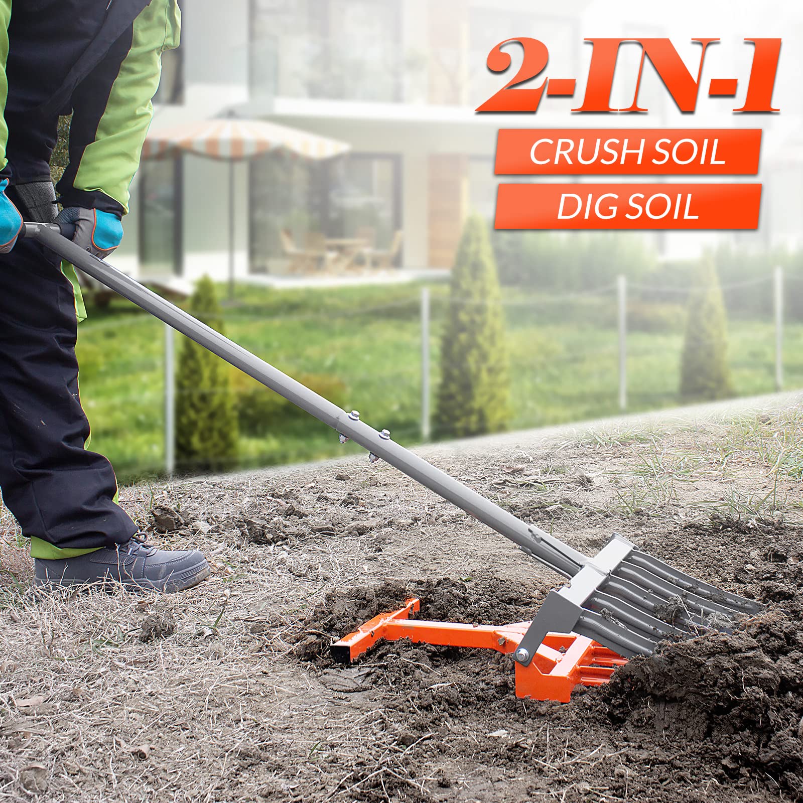 Walensee Broad Fork Tool Cultivator Tiller Manual Hand Tiller with 9 Steel Tines for Garden & Lawn 2-IN-1 Garden Twist Tiller for Regularly Digging and Crushing Soil, Pitchfork Boradfork Tool For Farm