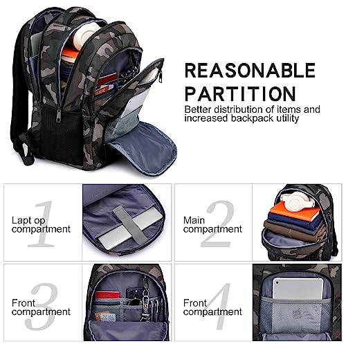 Liokesa Laptop Backpack for Men, Large School Backpack for Teens, Business Slim Laptop Backpack with USB Charging Port, 15.6 Inch Anti Theft Water Resistant College Bookbag Computer Bag Daypack, Camo