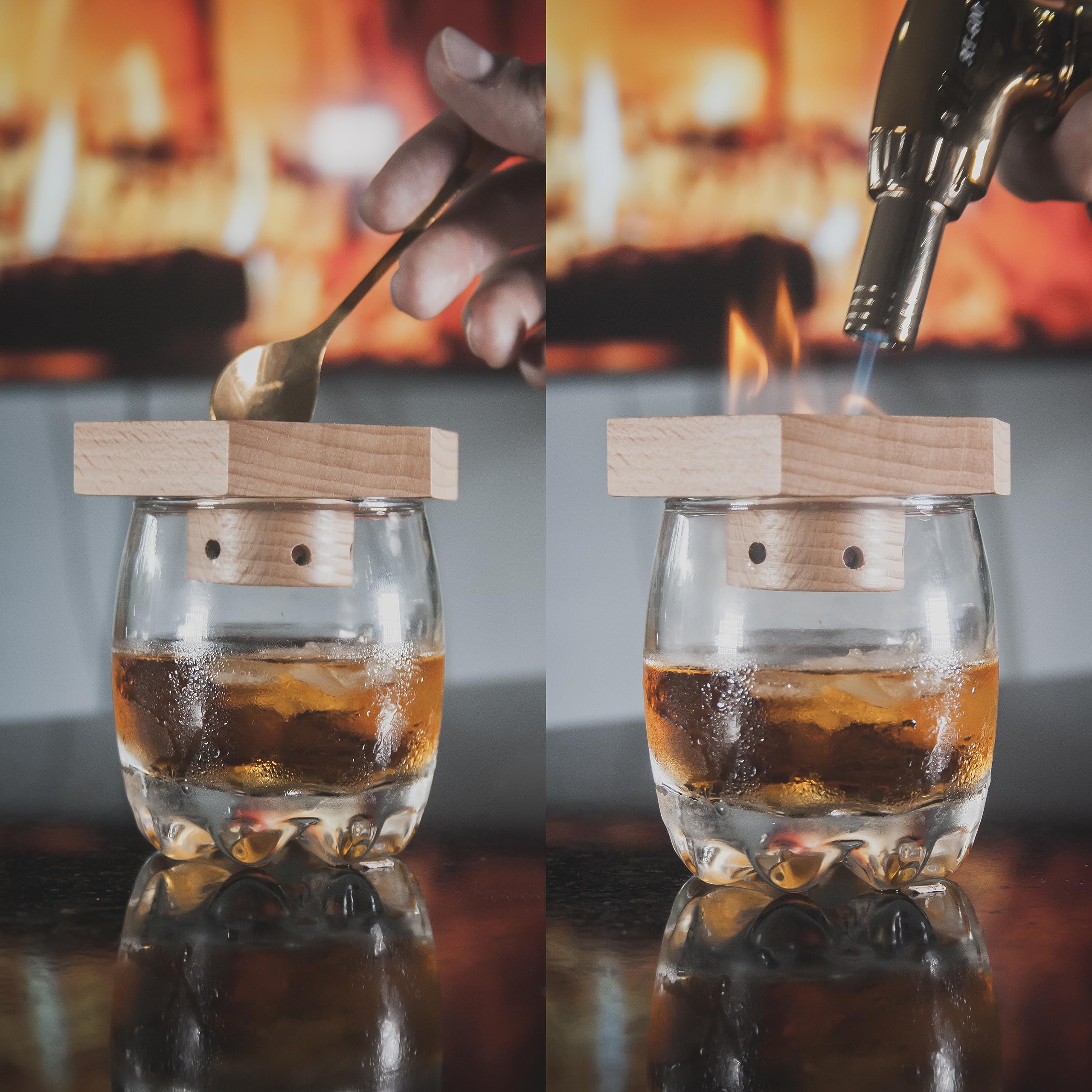 Cocktail Smoker Kit with Torch – 6 Flavors Wood Chips – Sphere Ice Mold, Bourbon, Whiskey Infuser Kit, Old Fashioned Drink Birthday Bourbon Whiskey Gifts for Men, Dad, Husband (Without Butane)
