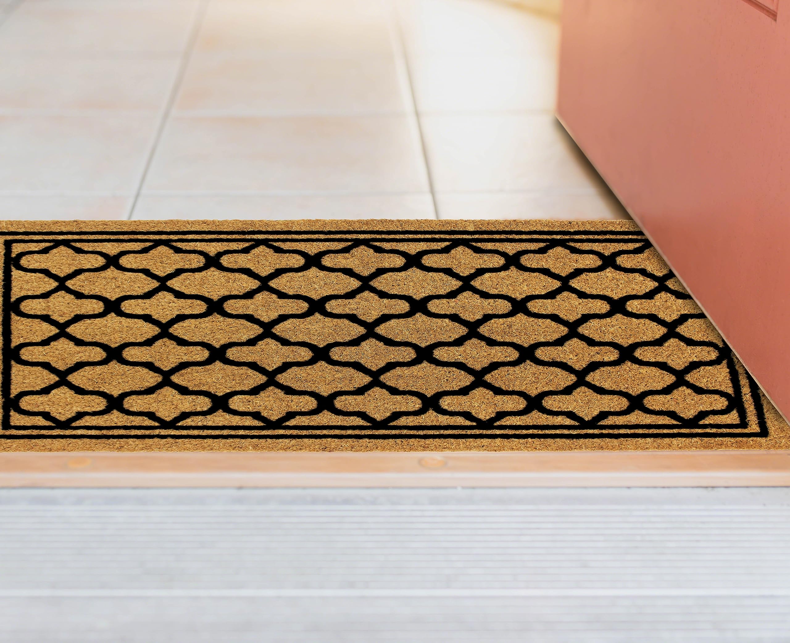 IRONGATE Welcome Doormat - Non Slip Dirt Trapping Chevron Tile Print Coco Coir Door Mat - Low Profile Front Doormat - Indoor Outdoor Durable Easy Clean High Traffic Area Patio Entryway Doormat -17x30