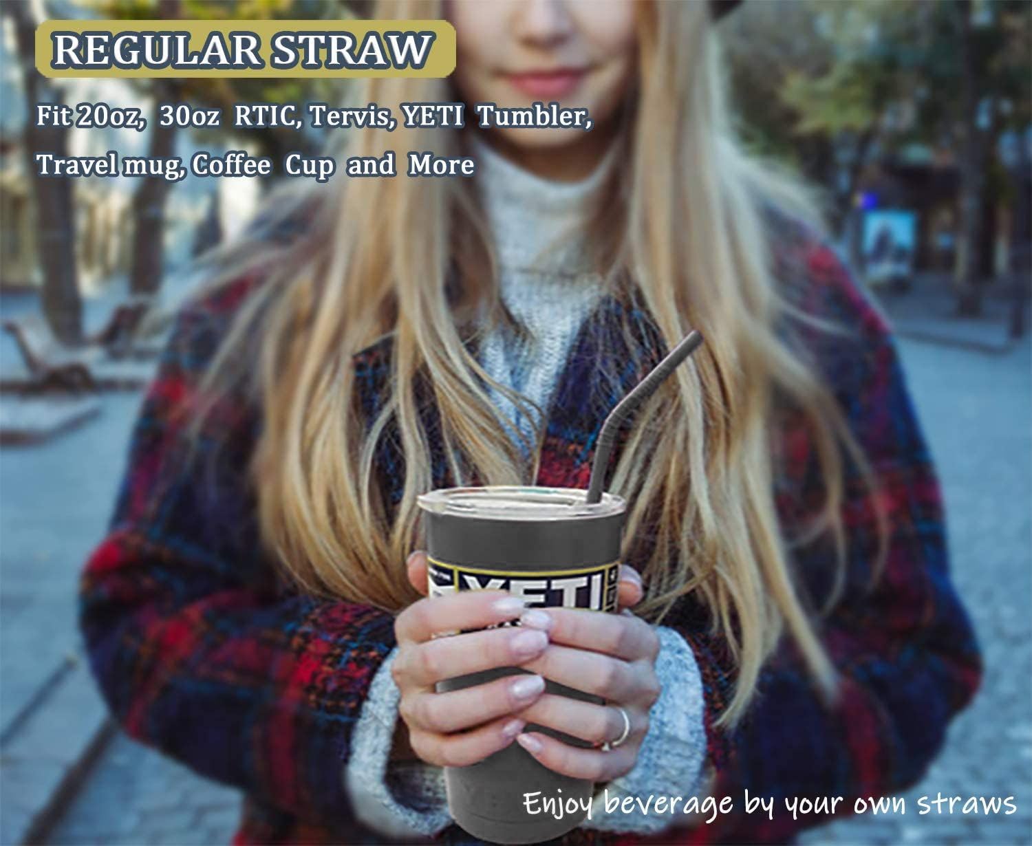 Walfos Reusable Silicone Straws -10.5 Inch Flexible Drinking Bendy Straws for Smoothies/20 & 30 oz Tumblers, BPA Free (6 Wide Straws + 1 Cleaning Brushes )