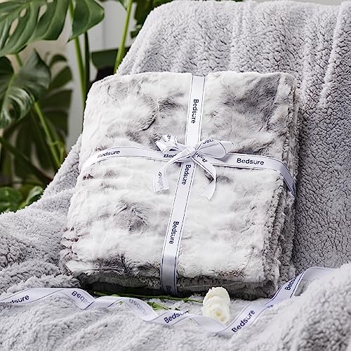 Bedsure Sherpa Blanket Twin Size - Soft, Fuzzy & Fluffy Faux Fur - Warm, Cozy Blanket for Couch, Sofa and Bed, Tie Dye Design, Light Grey, 60x80 Inches