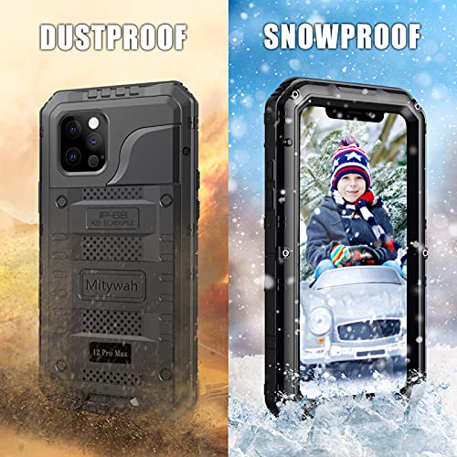 Mitywah Waterproof Case for iPhone 12 Pro Max, Heavy Duty Military Grade Armor Metal Case, Full Body Protective Rugged Shockproof Thick Dustproof Strong Case for iPhone 12 Pro Max 6.7ββ, Black