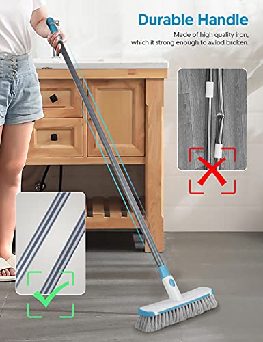 SEVENMAX Floor Scrub Brush with Long Handle, Deck Grout Brush 2 in 1 Scrubber Brush Stiff Bristles Adjustable Carpet Cleaning Brush for Kitchen, Tub, Bathroom, Tile