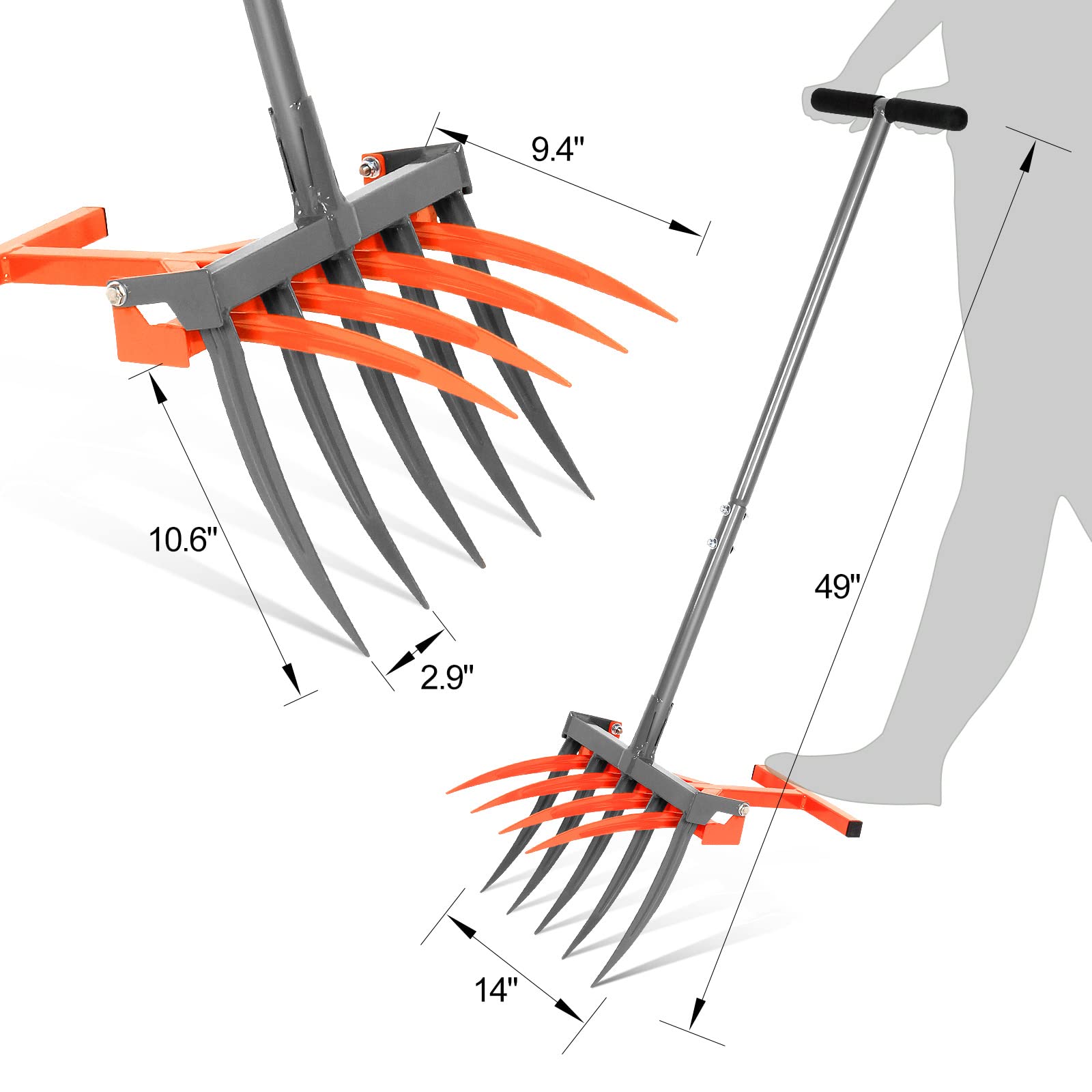 Walensee Broad Fork Tool Cultivator Tiller Manual Hand Tiller with 9 Steel Tines for Garden & Lawn 2-IN-1 Garden Twist Tiller for Regularly Digging and Crushing Soil, Pitchfork Boradfork Tool For Farm