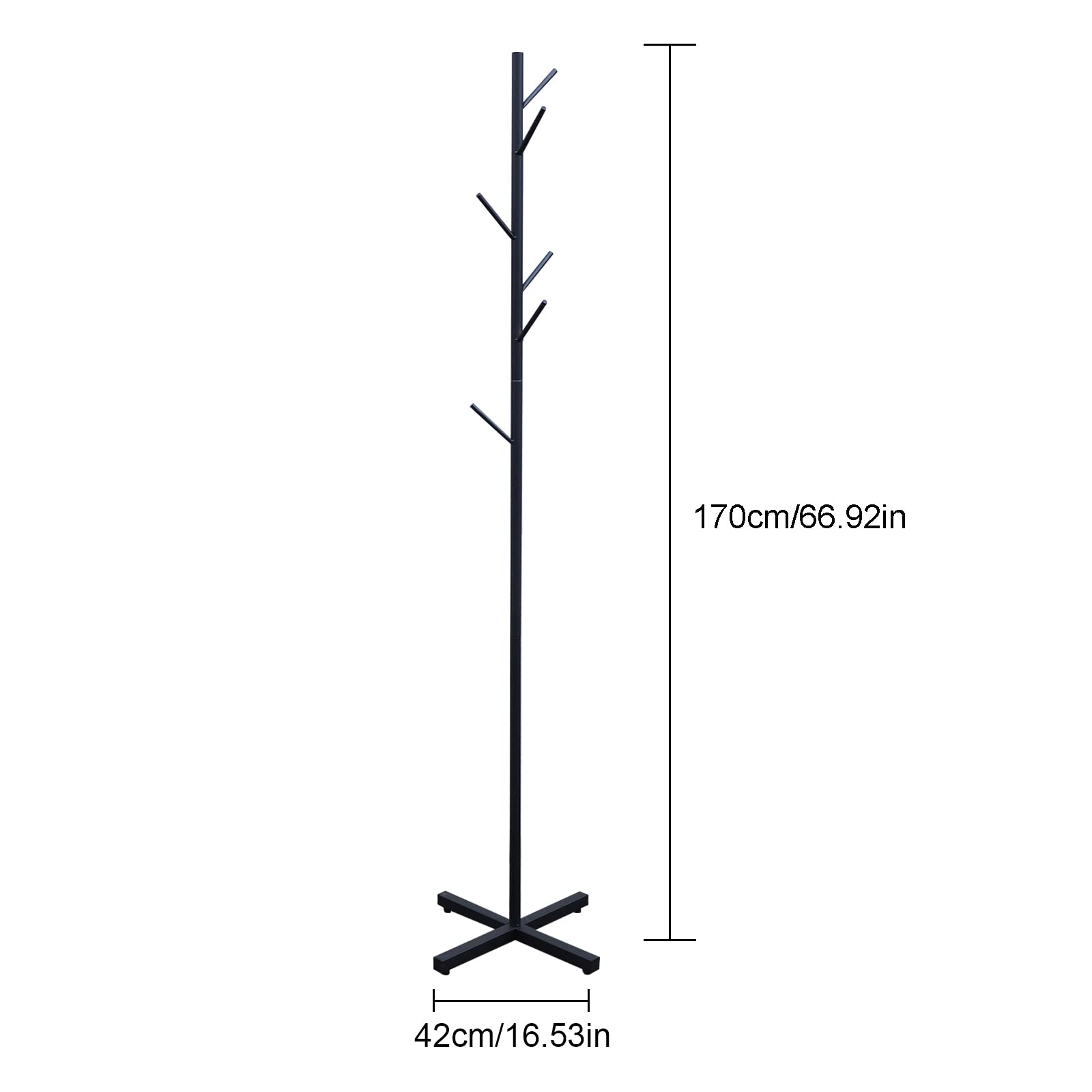 XUANIIIL Modern Metal Coat Rack with 7 Hooks and Cross Base, Free Standing Heavy Duty Hanger Stand, Hall Tree for Entryway, Home Office Clothes Hats Bags Umbrella Purse Organizer (Black)