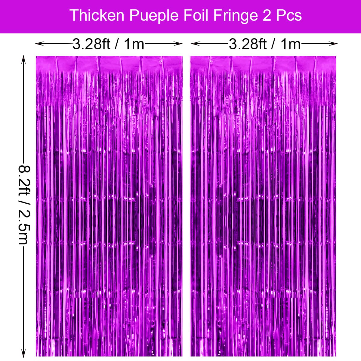 Thicken Purple Foil Fringe Curtains Decorations 3.2x8.2ft - 2 Pack, Photo Backdrop for Birthday Bachelorette Bridal Shower Baby Shower Graduation Party, Party Streams Decor