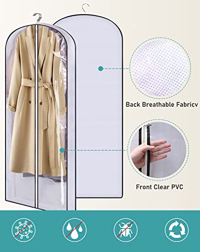 SLEEPING LAMB 60'' Long Hanging Garment Bags for Closet Storage Gusseted Clear Dress Bag for Clothes, Gowns, Coats, Suits, 5 Packs
