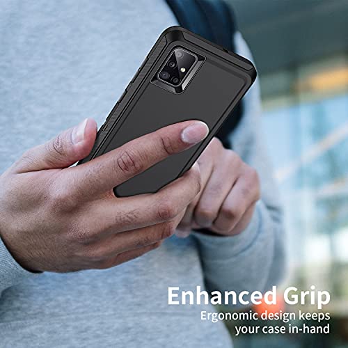 Mieziba for Galaxy A51 5G Case,Shockproof Dropproof Dustproof 3-Layer Full Body Protection Rugged Heavy Duty High Impact Hard Cover Case for Samsung Galaxy A51 4g 6.5 inch,Black