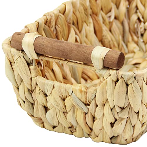 Casaphoria Small Square Irregular Hyacinth Storage Baskets Natural Hand Woven Water Hyacinth Snacks Fruits Basket Durable Trapezoid Sundries Baskets with Built-in Wooden Handles towel Basket,2-Pack