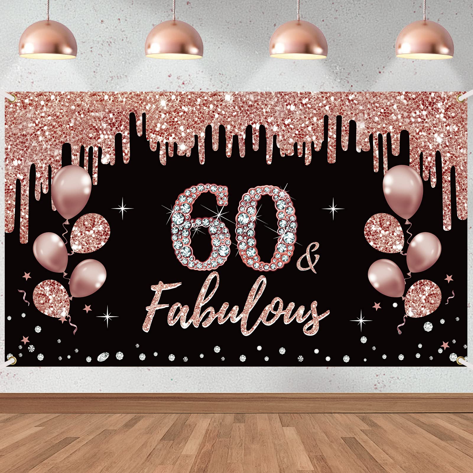 60th Birthday Decorations 60 & Fabulous Birthday Banner for Women, Rose Gold 60 Birthday Theme Sign Party Supplies, Sixty Year Old Bday Background Photo Booth for Indoor Outdoor