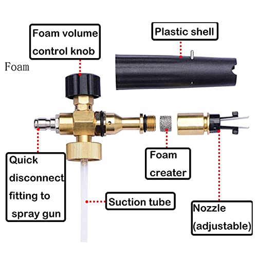 MEKOH 1 Liter Adjustable Foam Cannon Snow Foam Lance with 1/4" Quick Connector 5 Pressure Washer Nozzles for Car Detailing Cleaning