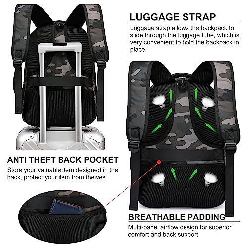 Liokesa Laptop Backpack for Men, Large School Backpack for Teens, Business Slim Laptop Backpack with USB Charging Port, 15.6 Inch Anti Theft Water Resistant College Bookbag Computer Bag Daypack, Camo