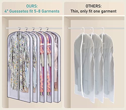 SLEEPING LAMB 60'' Long Hanging Garment Bags for Closet Storage Gusseted Clear Dress Bag for Clothes, Gowns, Coats, Suits, 5 Packs