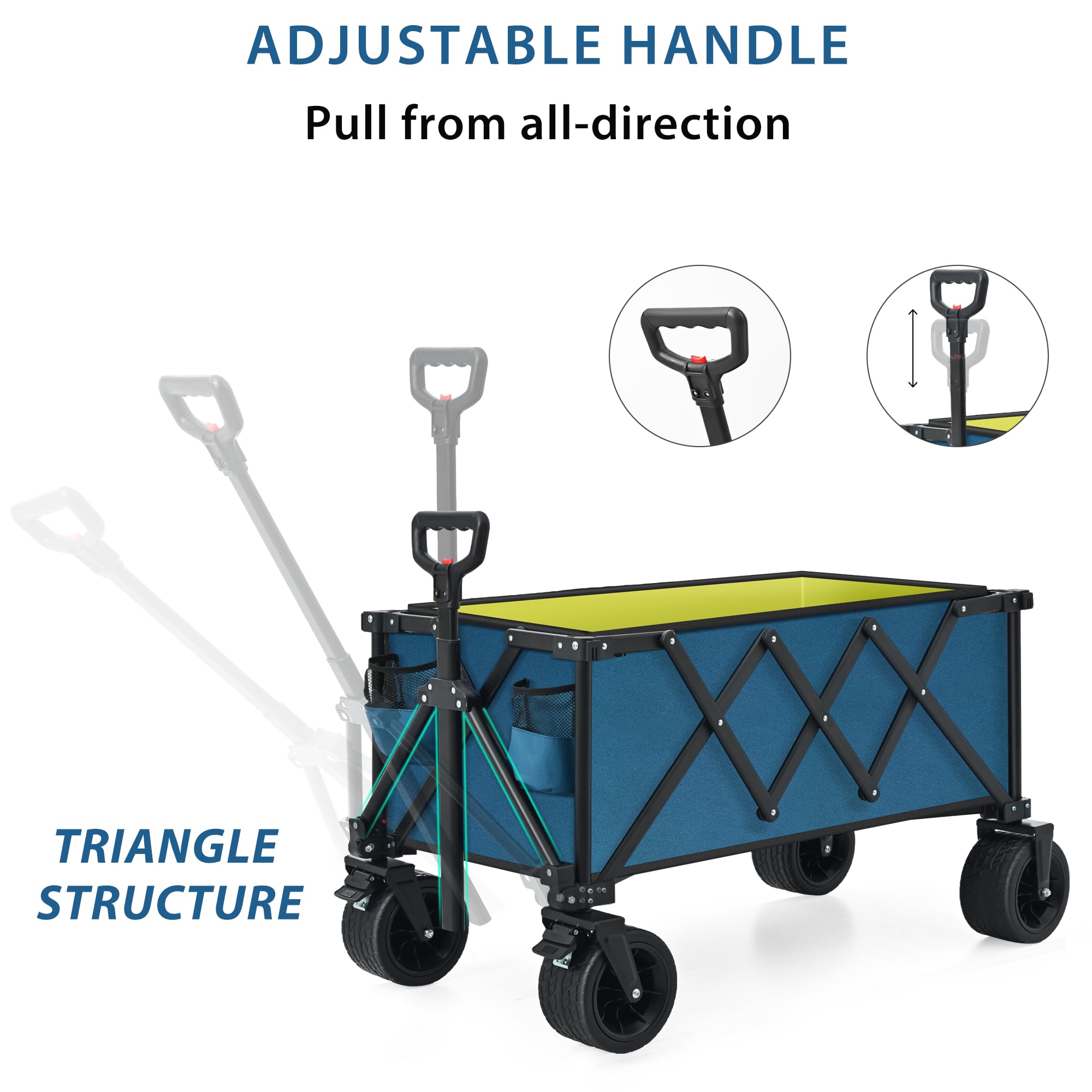 WARMHONIU Beach Wagon Cart with Big Wheels for Sand, Aluminum Collapsible Folding Wagon, Heavy Duty Foldable Cart with Removable Wheels, Outdoor Utility Wagon for Sand, Camping, Garden
