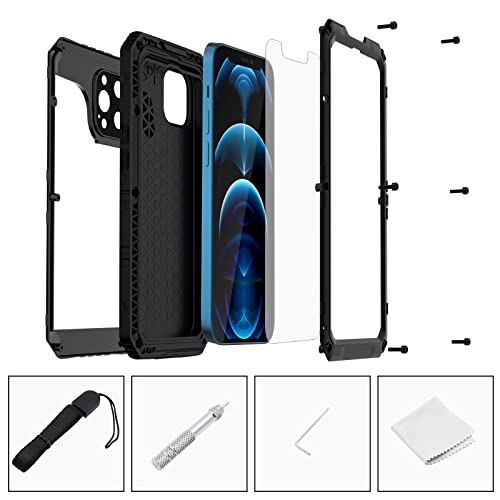 Mitywah Waterproof Case for iPhone 12 Pro Max, Heavy Duty Military Grade Armor Metal Case, Full Body Protective Rugged Shockproof Thick Dustproof Strong Case for iPhone 12 Pro Max 6.7ββ, Black