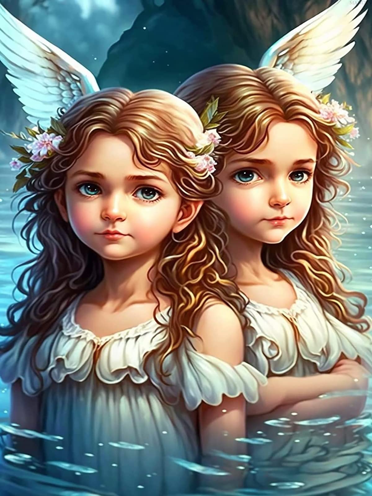 MANUKS 5D Angel Diamond Painting Kits The Girls in The Water Diamond Painting Full Round Diamond Crystal Art Kits for Adults and Kids, for Home Decor & Bedroom Decor 12x16 Inch