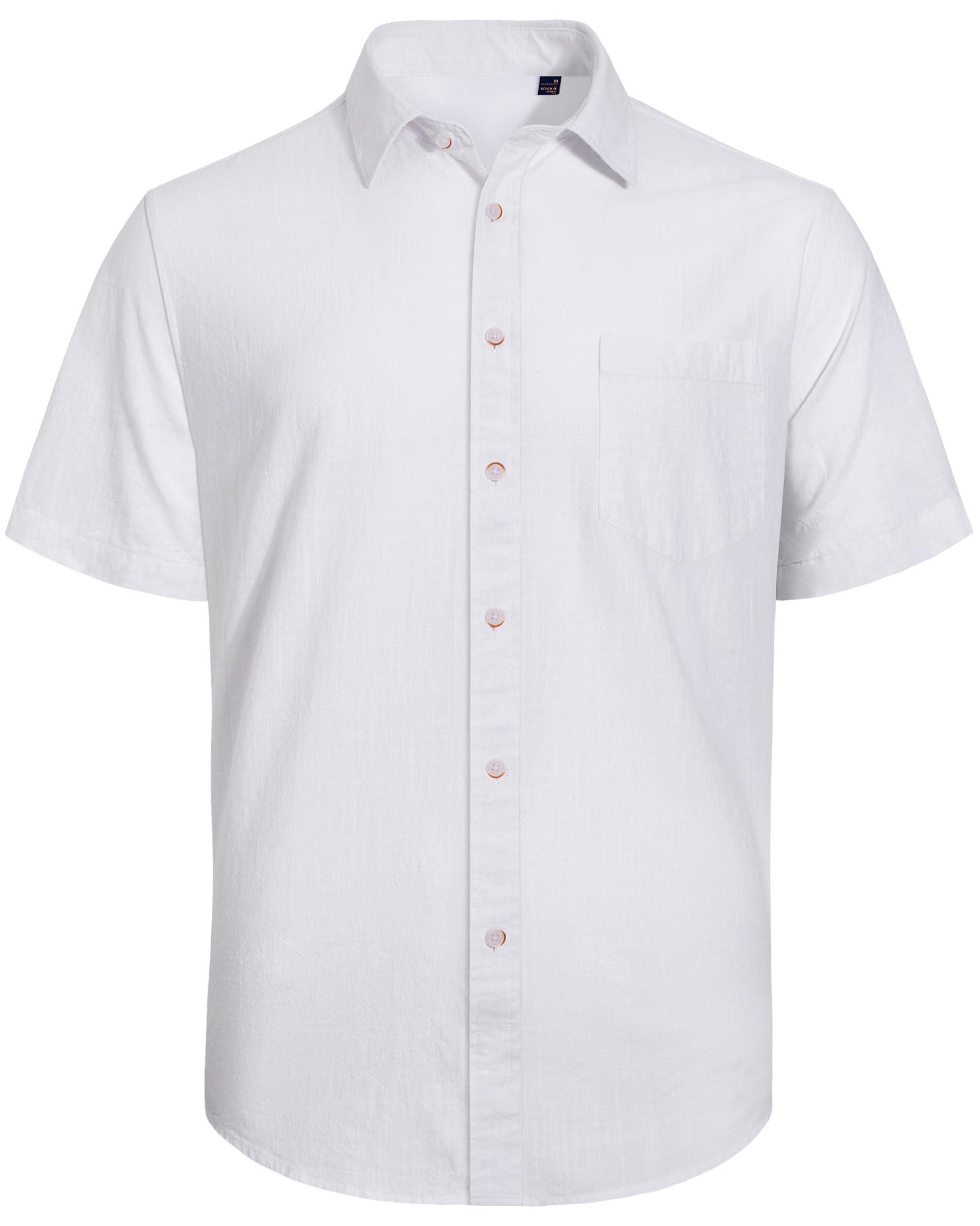 J.VER Men's Half Sleeve Linen Shirt Solid Casual Button Down Shirts Summer Beach T-Shirt with Pocket White X-Large