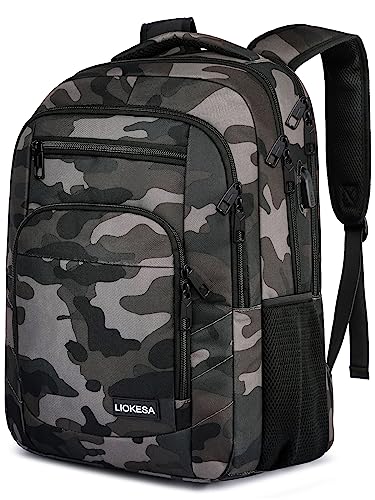Liokesa Laptop Backpack for Men, Large School Backpack for Teens, Business Slim Laptop Backpack with USB Charging Port, 15.6 Inch Anti Theft Water Resistant College Bookbag Computer Bag Daypack, Camo