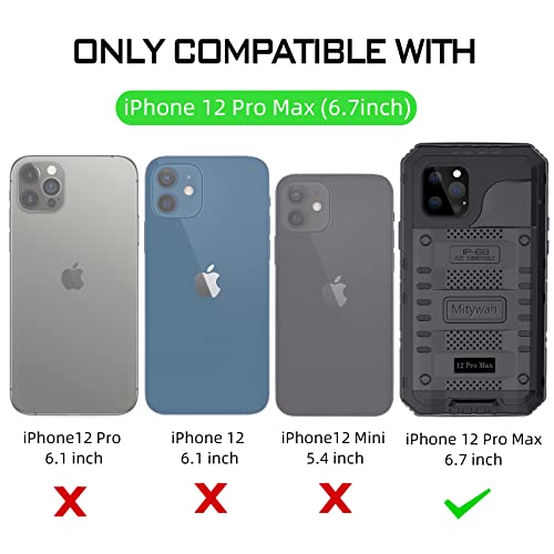 Mitywah Waterproof Case for iPhone 12 Pro Max, Heavy Duty Military Grade Armor Metal Case, Full Body Protective Rugged Shockproof Thick Dustproof Strong Case for iPhone 12 Pro Max 6.7ββ, Black
