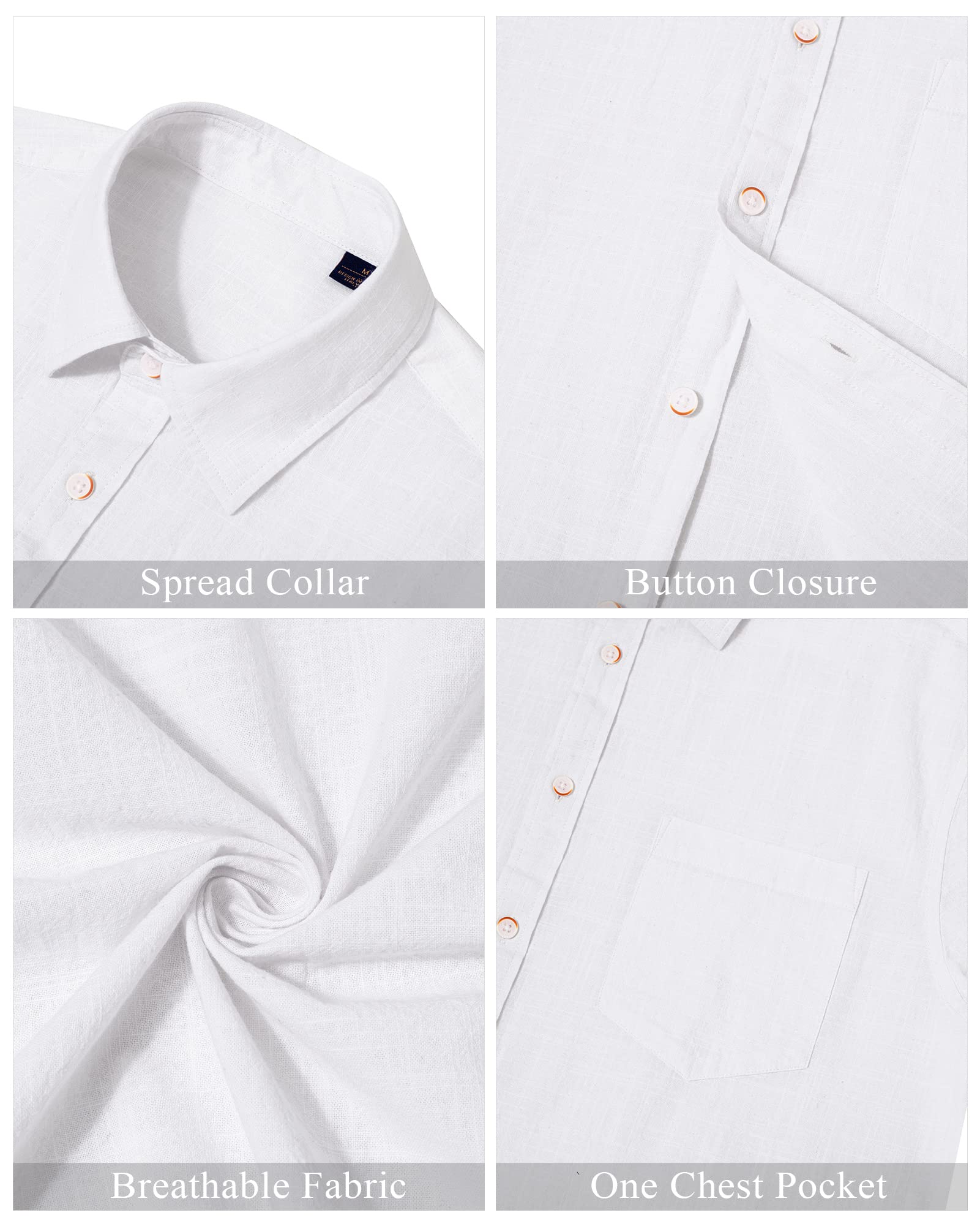 J.VER Men's Half Sleeve Linen Shirt Solid Casual Button Down Shirts Summer Beach T-Shirt with Pocket White X-Large